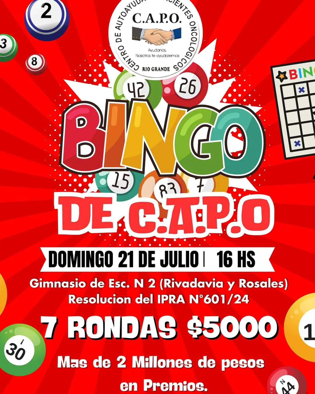 Gran bingo solidario de C.A.P.O en Río Grande